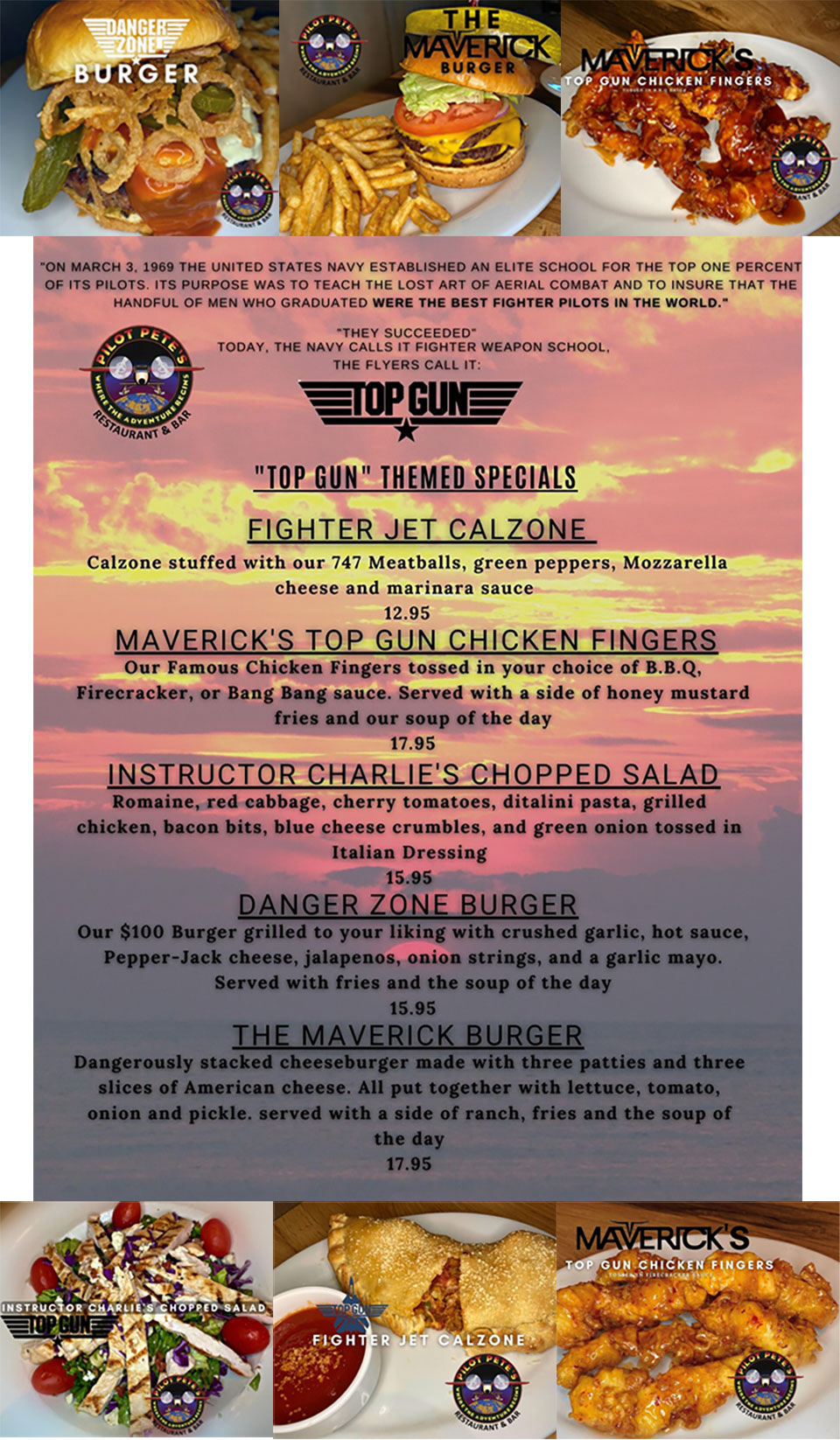 Pilot Pete's Kid Menu